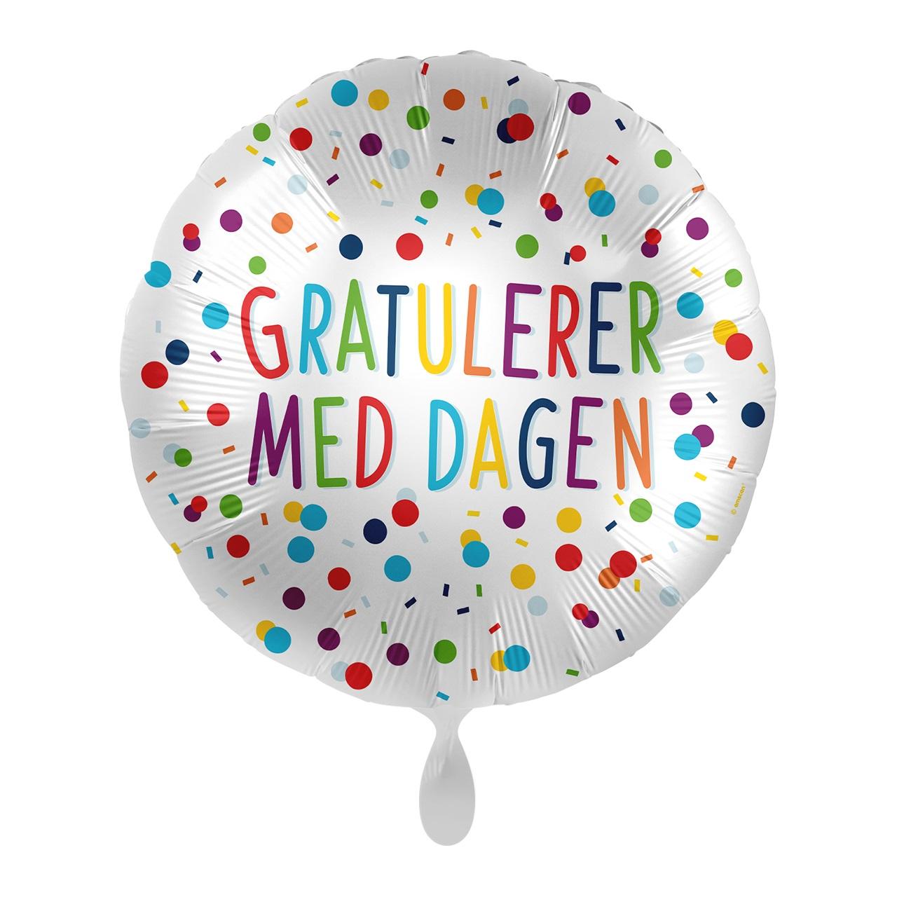 Folieballong, gratulerer med dagen – fargeprikker | Festutstyr.no