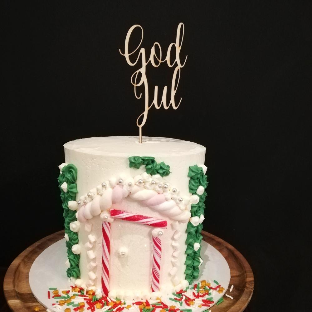 Kakepynt, treverk - God jul - Festutstyr.no