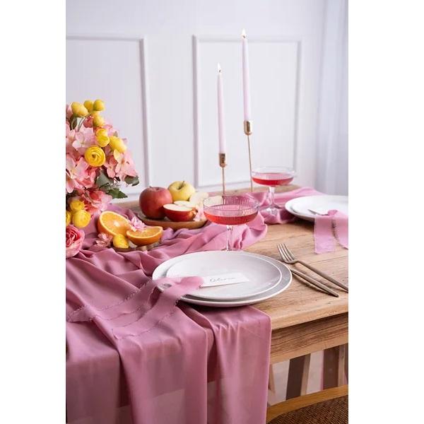Chiffon bordløper, Mørk rosa, 5 meter - Festutstyr.no